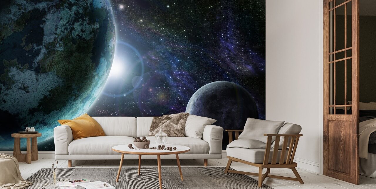 Blue Planet Earth in Outer Space Wallpaper | Wallsauce US