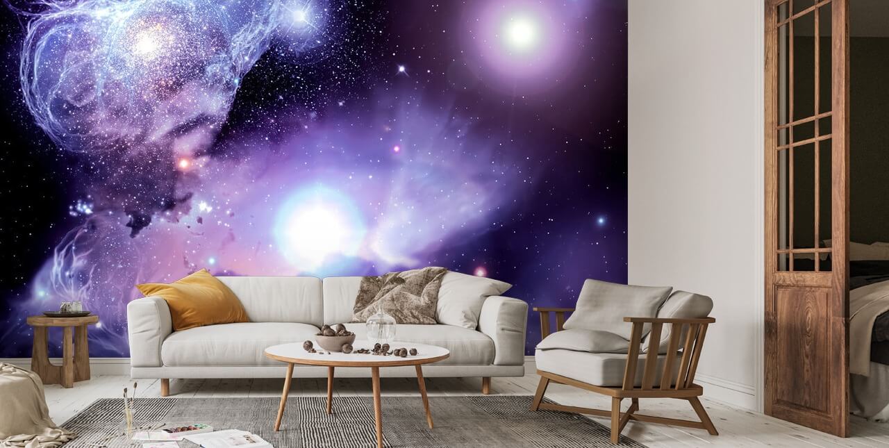 Purple Feature Wallpaper Living Room | Cabinets Matttroy