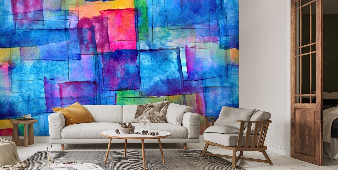 Blue Cubism Wallpaper | Wallsauce US