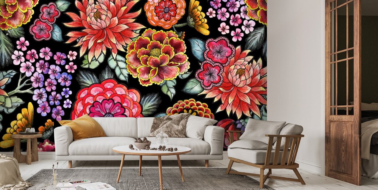 Colourful Pop Flowers Wallpaper | Wallsauce US