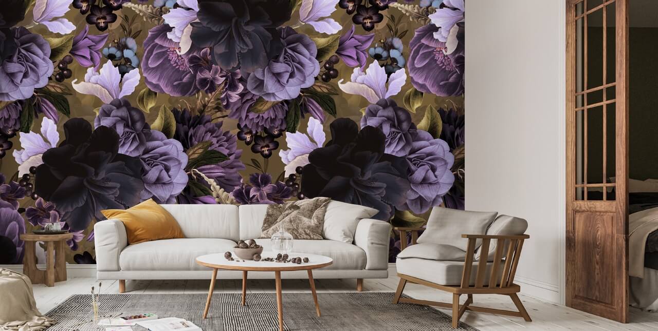 Precioso papel pintado lila y verde | Wallsauce ES