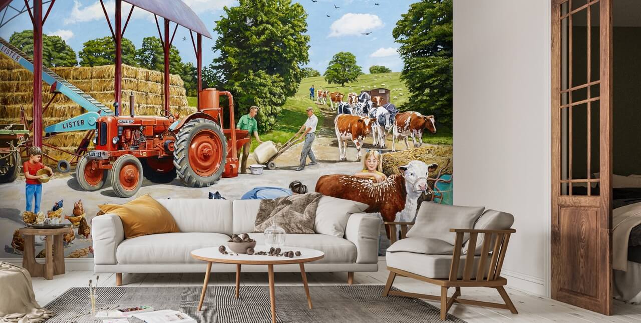 Busy Farmyard Wall Mural | Wallsauce US