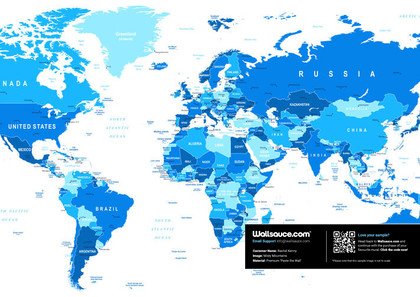 Detailed World Map in Blue Wallpaper | Wallsauce US