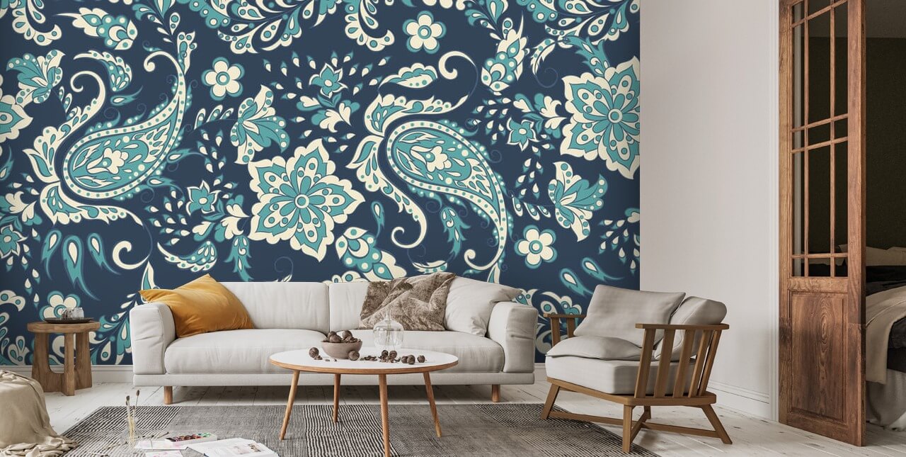 Vintage Blue Pattern Wall Mural | Wallsauce US