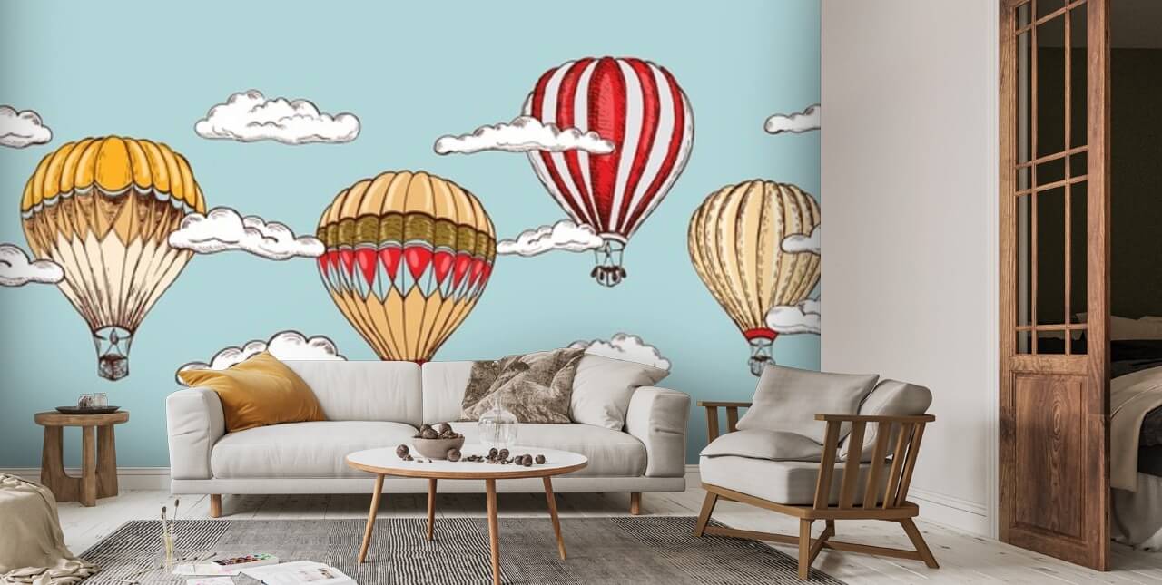 Vintage Illustrated Balloons Wall Mural | Wallsauce US
