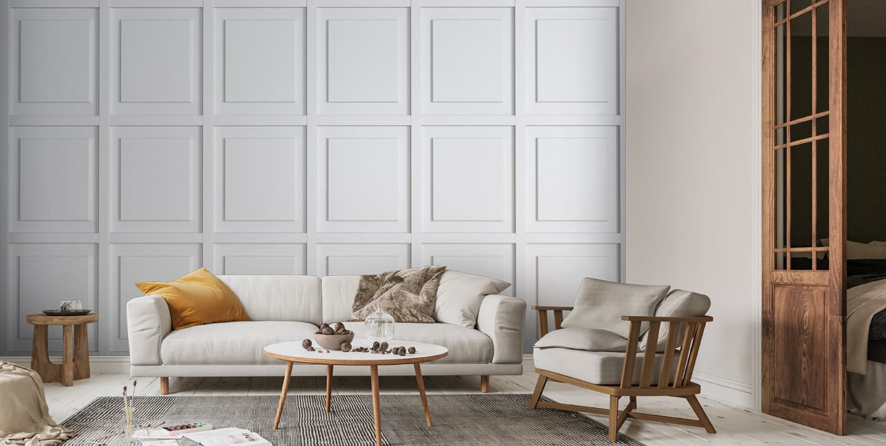 Off White Square Panels Wallpaper | Wallsauce UK