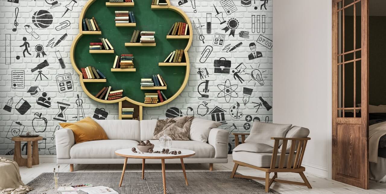 Tree Book Shelf Wallpaper Mural | Wallsauce UK