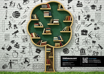 Tree Book Shelf Wallpaper Mural | Wallsauce UK