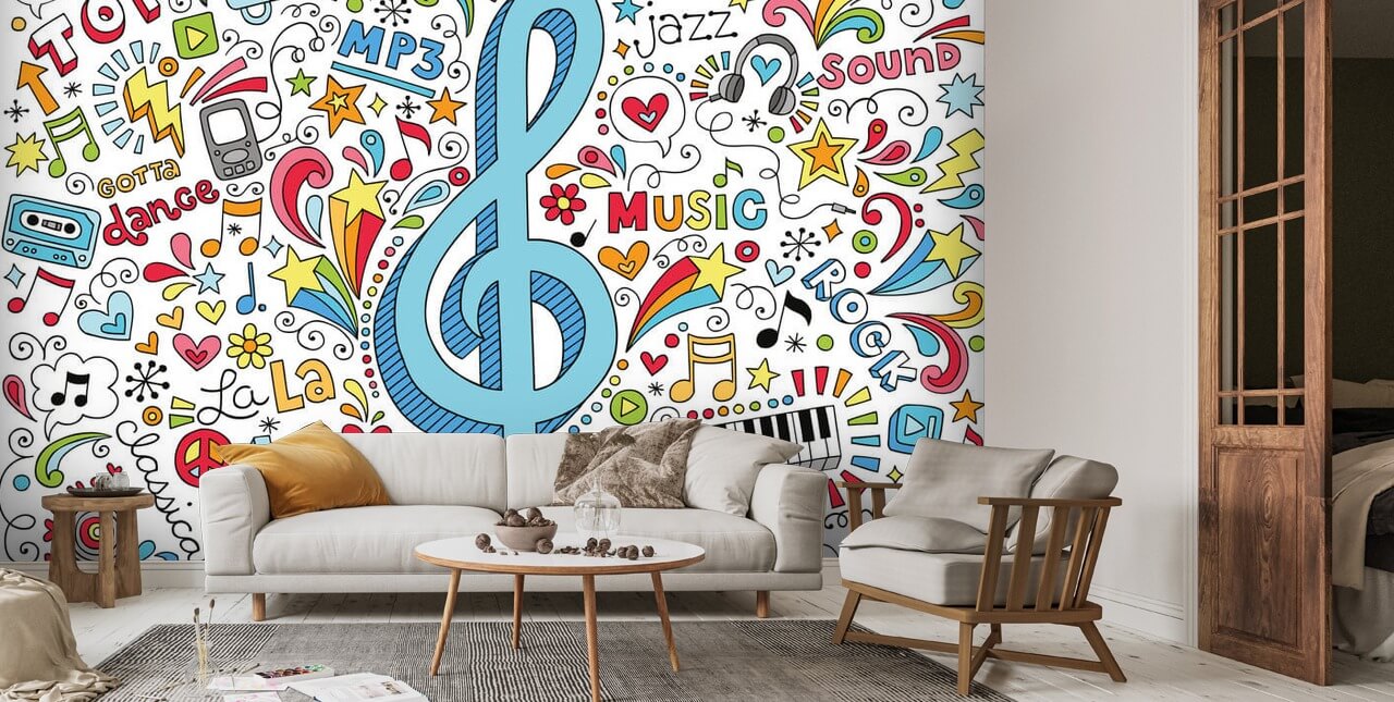 Groovy Music Doodles Wallpaper | Wallsauce UK
