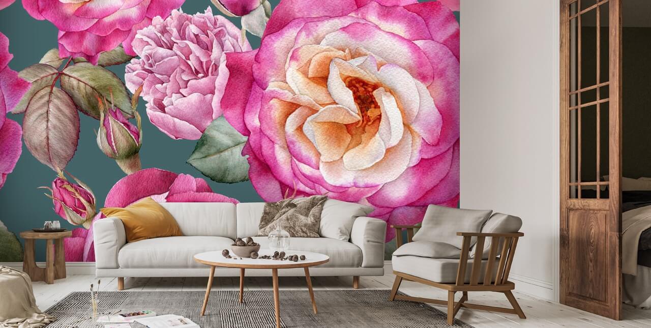 Ultra rosa Rosen-Tapete | Wallsauce DE