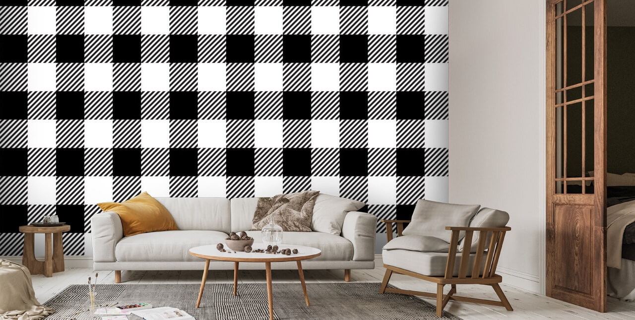 Black and White Gingham Wall Mural | Wallsauce US