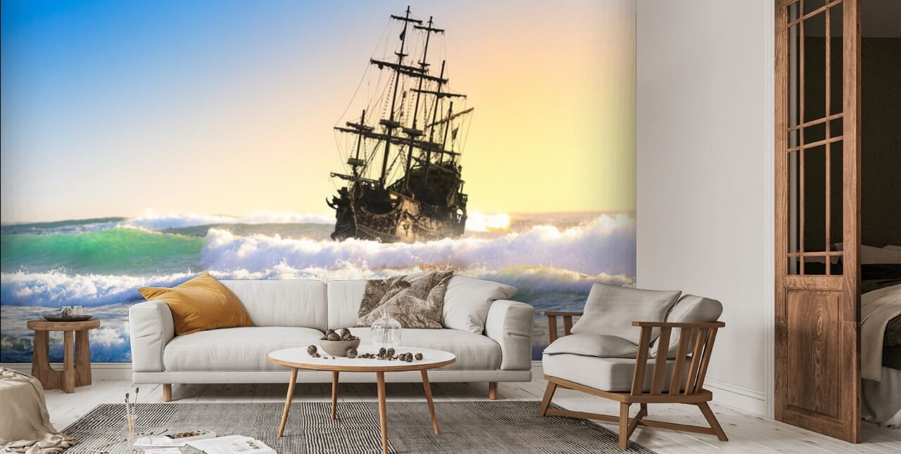 Pirate Ship Waves Wallpaper | Wallsauce US