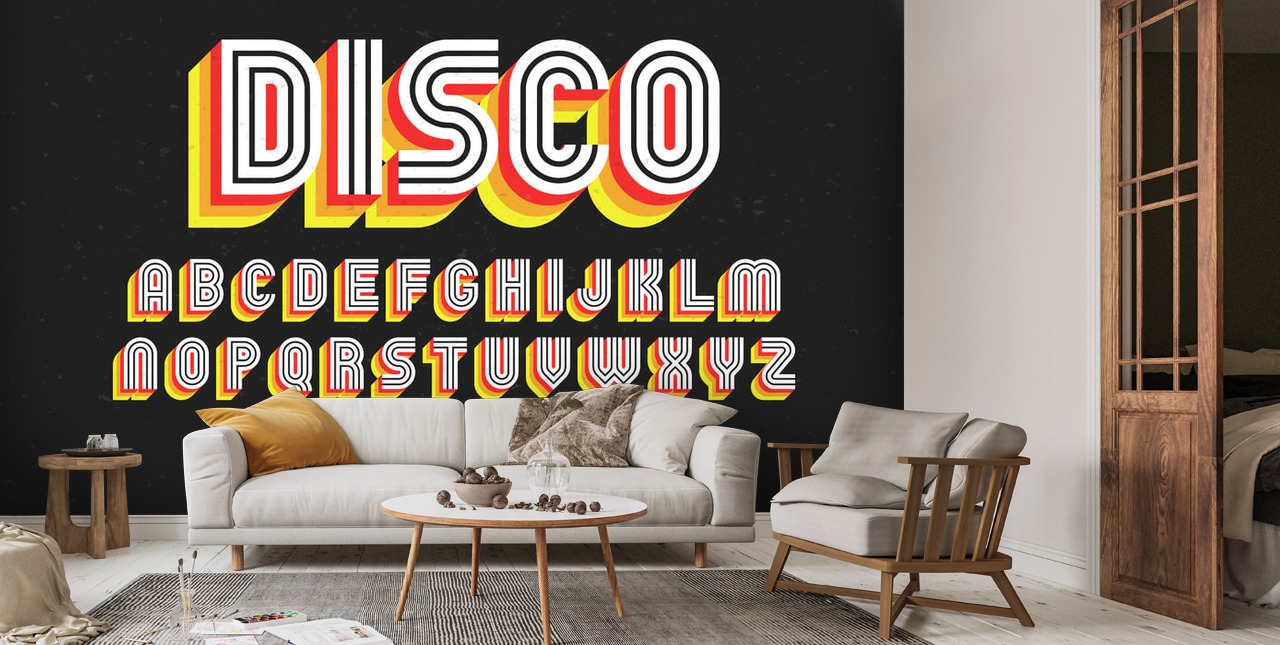 80s retro font disco style alphabet and numbers | Wallsauce US