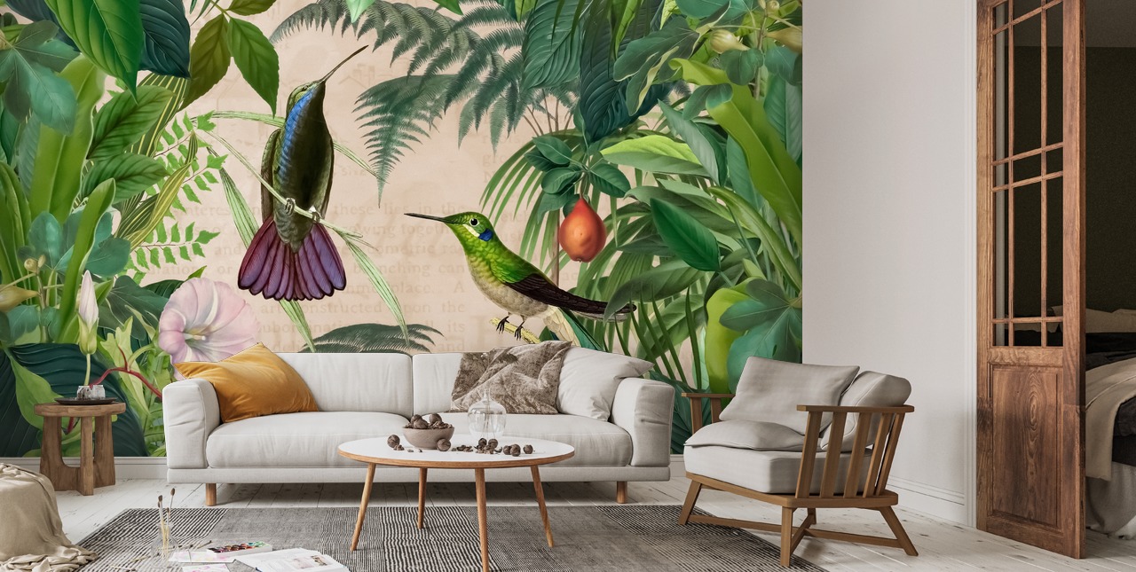 Tropical Hummingbird Jungle Wall Mural | Wallsauce UK
