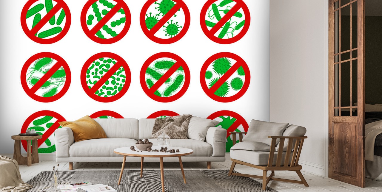 Stop bacteria and viruses prohibition sign. | Wallsauce US