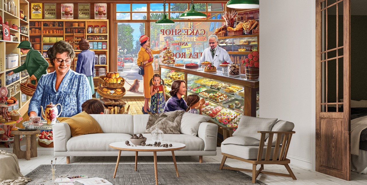 Nostalgic Cake Shop Wall Mural | Wallsauce US