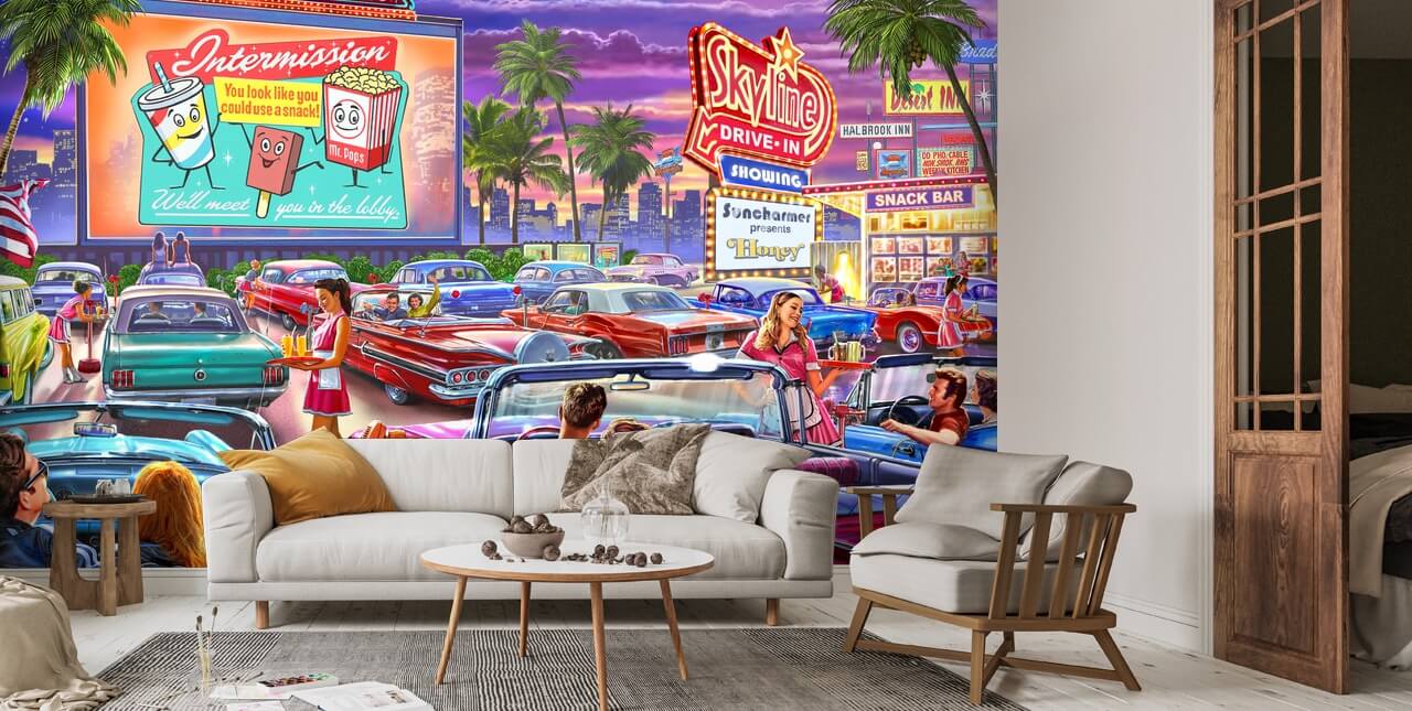 Drive In Movie Wall Mural | Wallsauce US