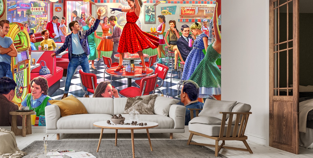 Dancing At The Diner Wall Mural | Wallsauce US