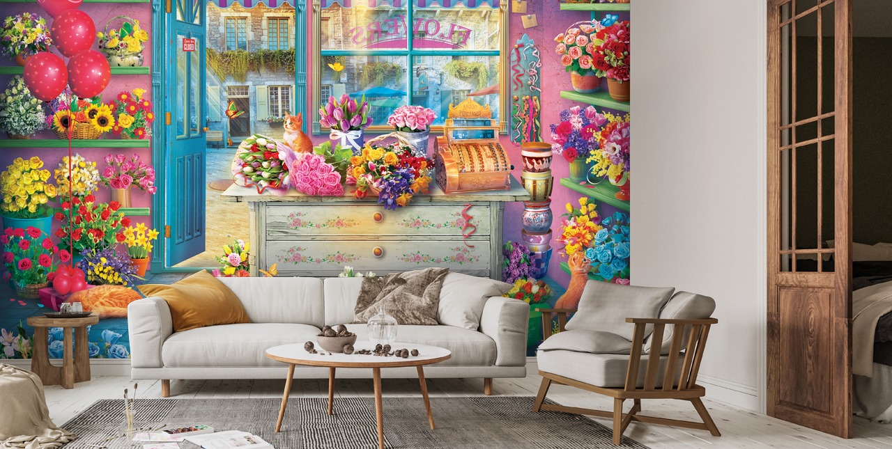 Colourful Flower Shop Wall Mural | Wallsauce UK