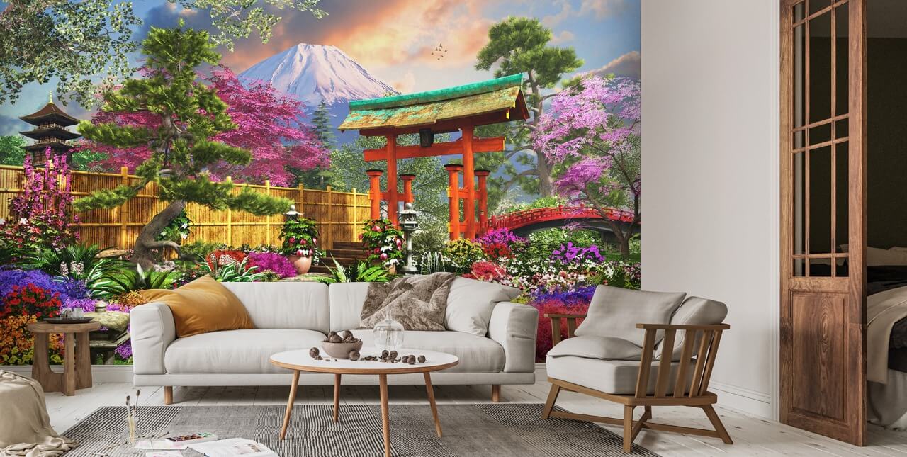 Fuji Flora Wallpaper Mural | Wallsauce EU