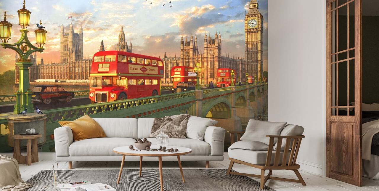 Westminster Bridge Buses Mural | Wallsauce UK
