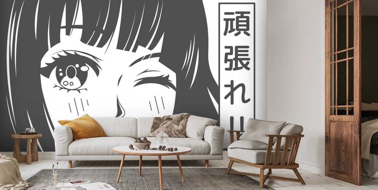 Black and White Manga Girl Wall Mural | Wallsauce AU