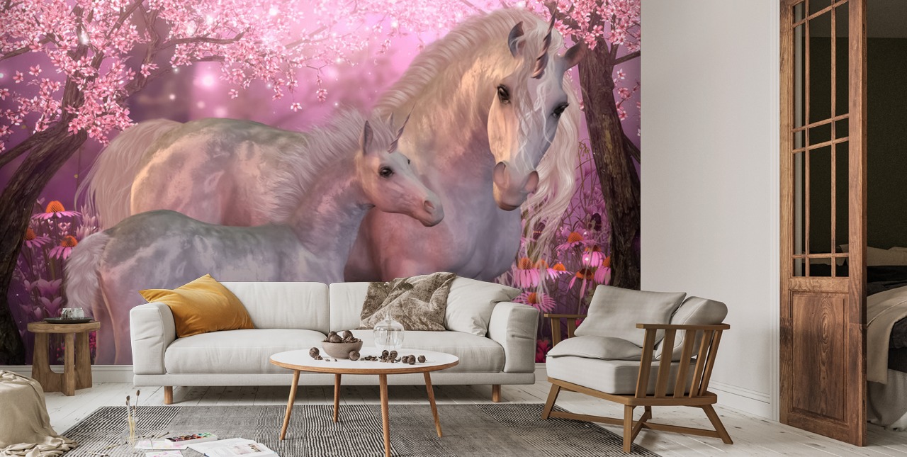 Unicorn Mare and Foal Wallpaper | Wallsauce UK