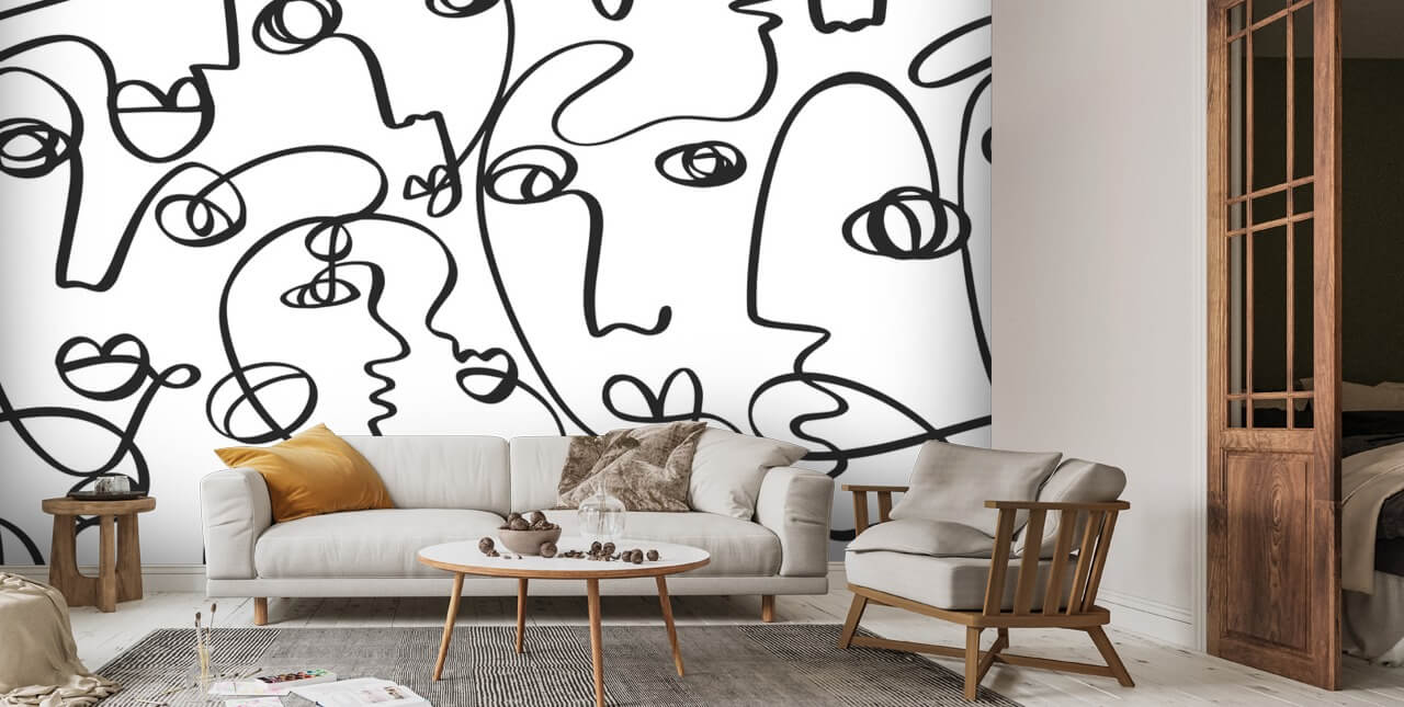 One Line Faces Wallpaper | Wallsauce UK