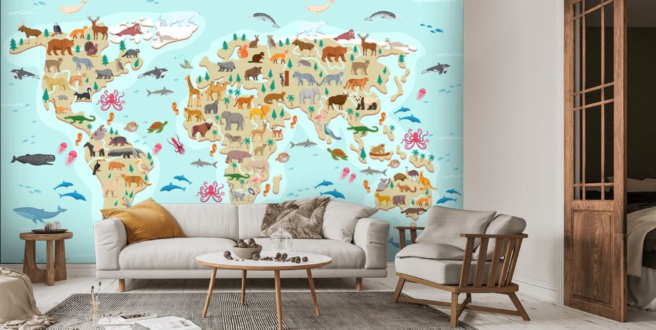 Wild Animals Map Wallpaper | Wallsauce NZ