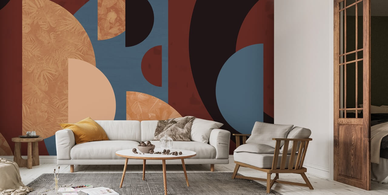 Terracotta Tropical Shapes Wall Mural | Wallsauce US