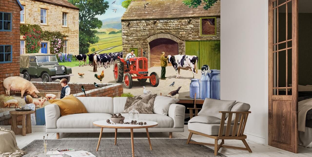 Life on a Dairy Farm Wallpaper | Wallsauce UK