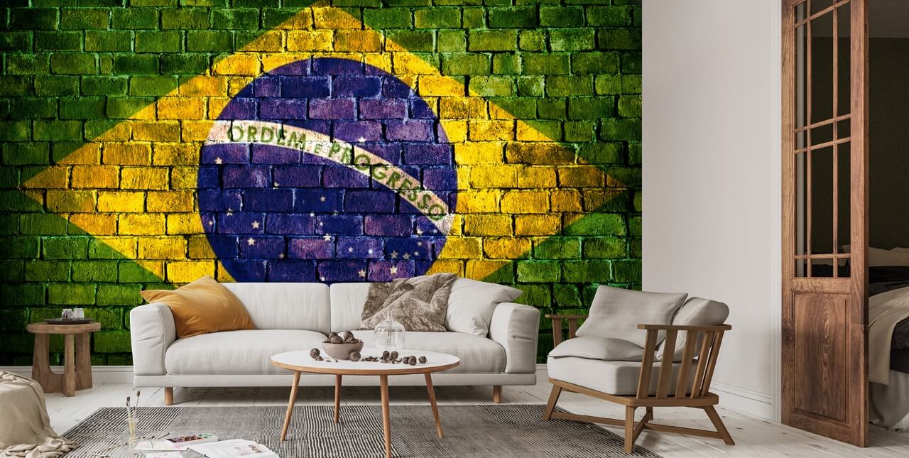 Brazil Flag on Brick Wall Mural | Wallsauce EU