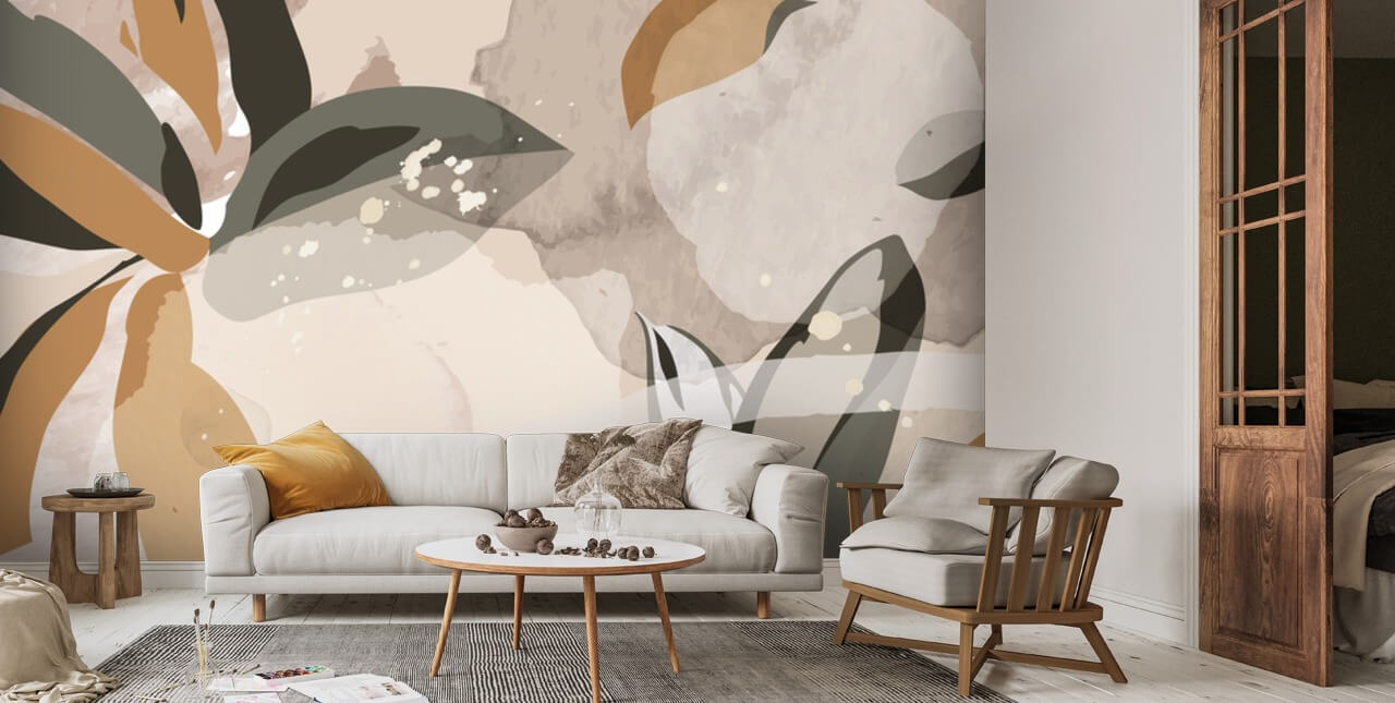 Neutral Leaves Wall Mural | Wallsauce UK