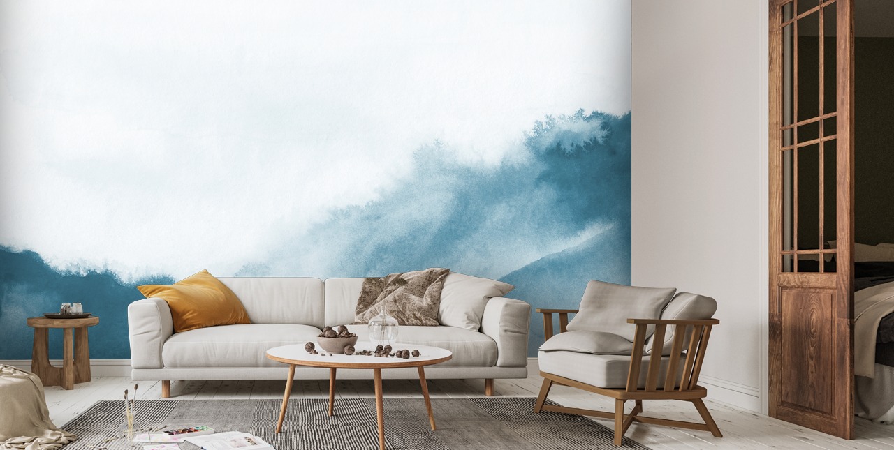 Misty Teal Mountains Wallpaper | Wallsauce US