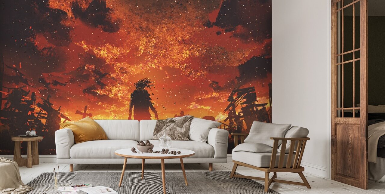 Fire Zombie Wall Mural | Wallsauce US