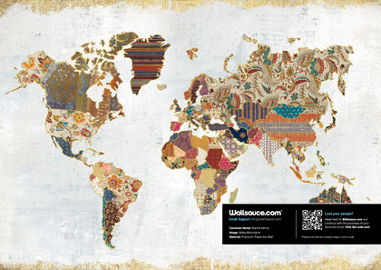 Pattern World Map Wallpaper Mural | Wallsauce UK