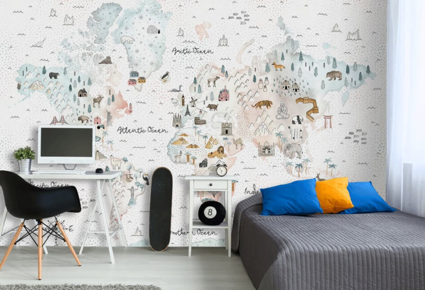 Kids Map Wallpaper & Childrens Map Wall Murals | Wallsauce UK