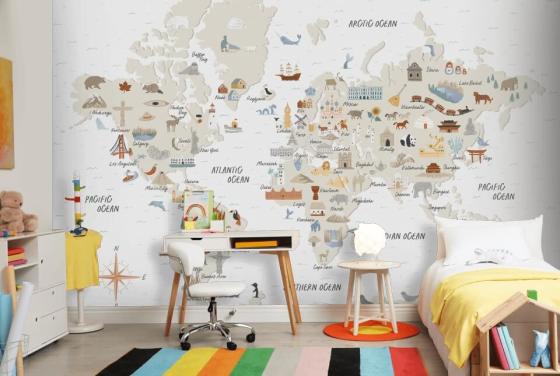 Kids Map Wallpaper & Childrens Map Wall Murals | Wallsauce UK