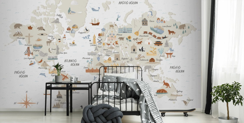 Kids Map Wallpaper & Childrens Map Wall Murals | Wallsauce UK