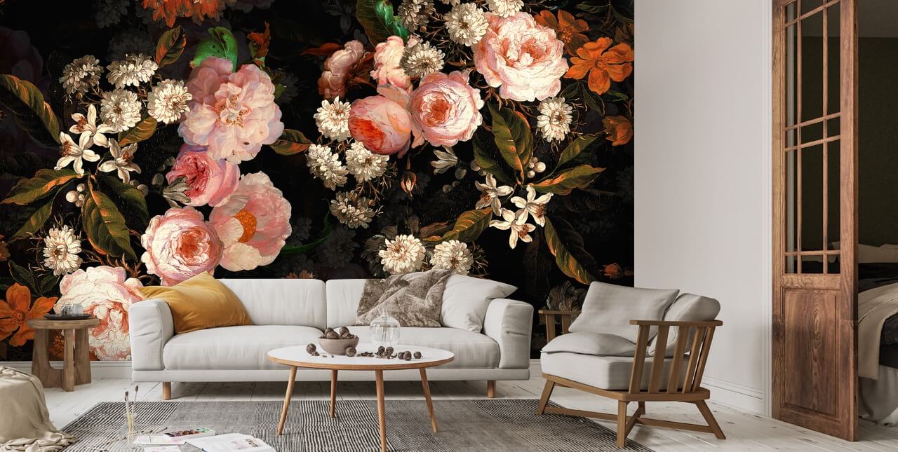 Décoration murale de jardin roses de minuit hollandaises | Wallsauce FR