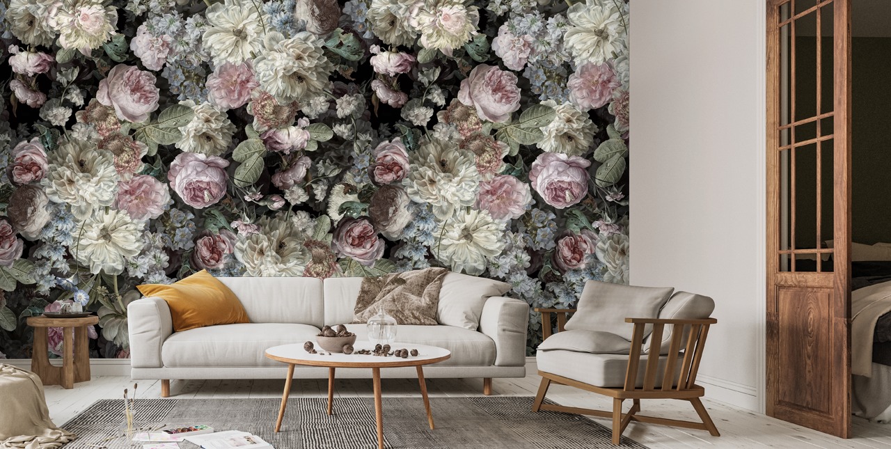 Lush Midnight Rose Garden Wall Mural | Wallsauce US