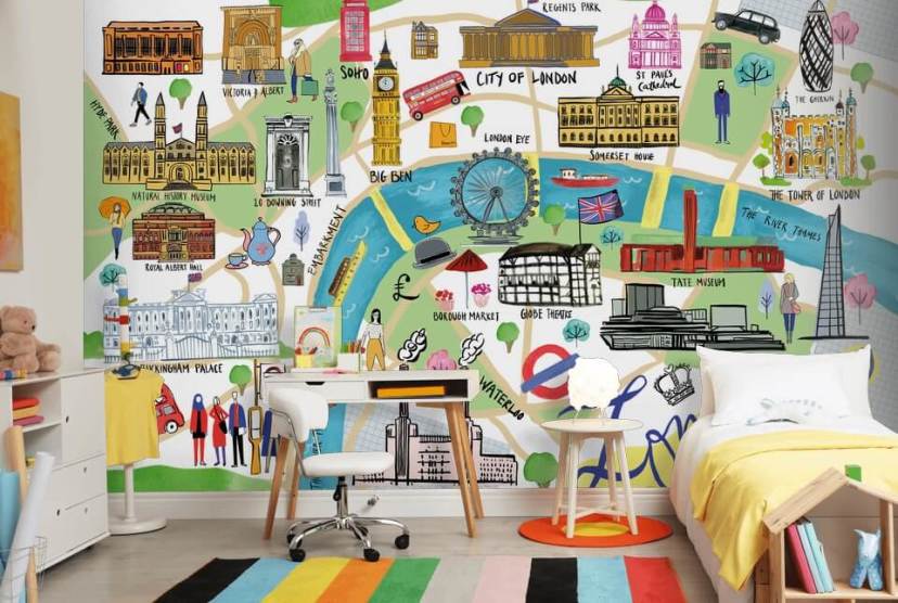 Kids Map Wallpaper & Childrens Map Wall Murals | Wallsauce UK