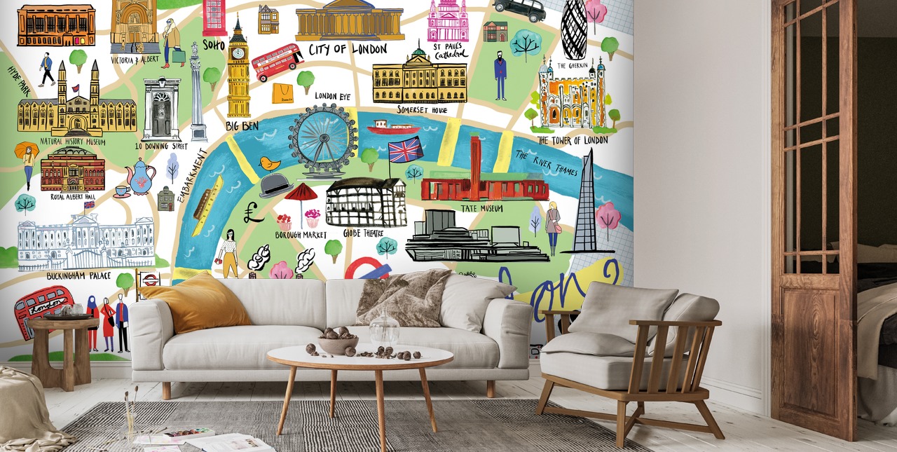 Colorful London Map Wall Mural | Wallsauce US