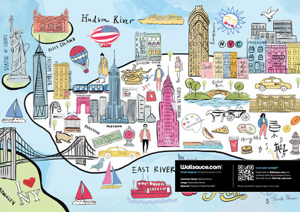 Pastel New York Map Wallpaper | Wallsauce US