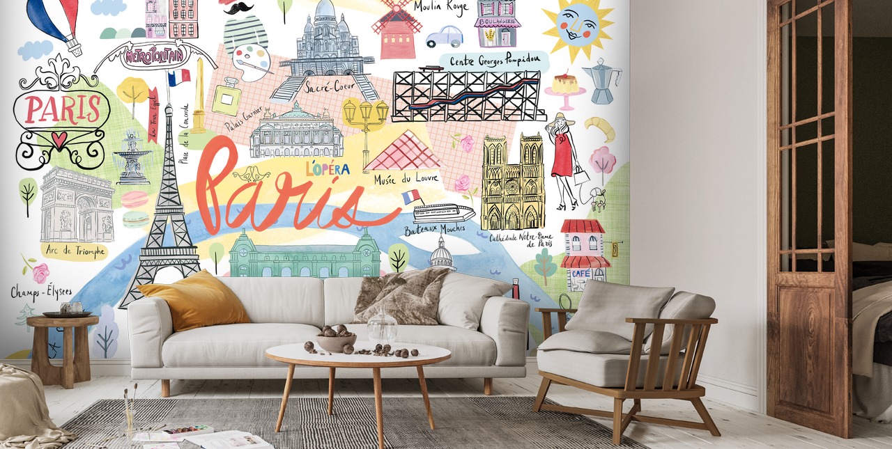 Pastel Paris Map Wallpaper | Wallsauce UK