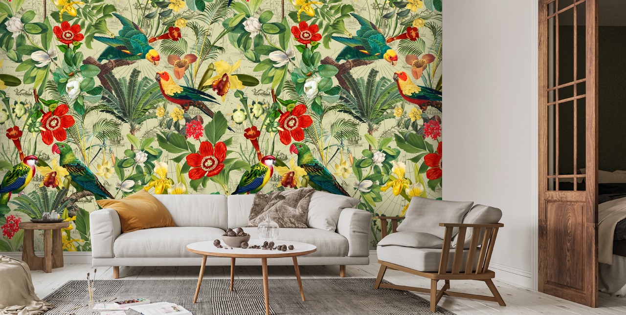 Colorful Birds Jungle Small Wall Mural | Wallsauce UK