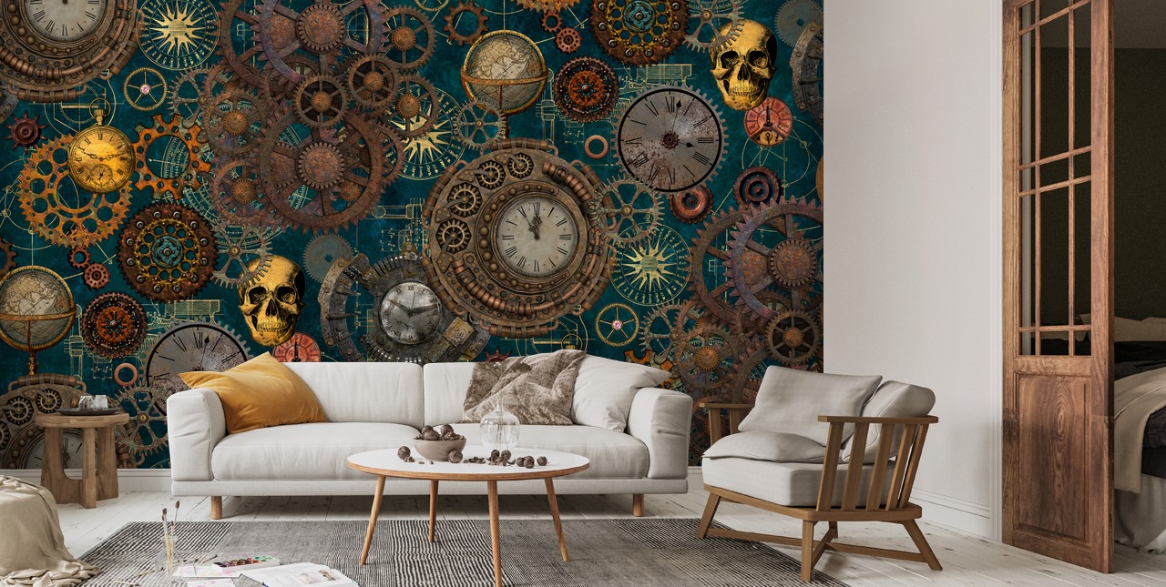 Orange Steampunk Wallpaper | Wallsauce UK