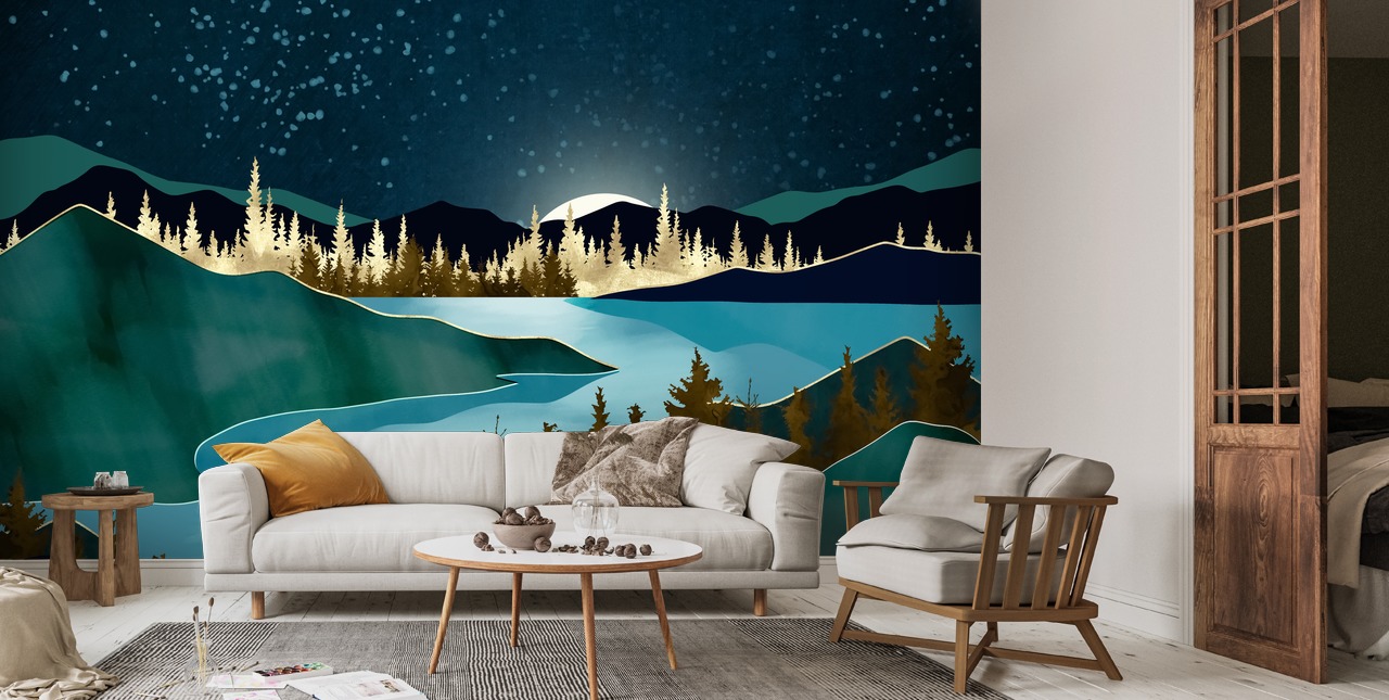 Autumn River Night Wall Mural | Wallsauce UK