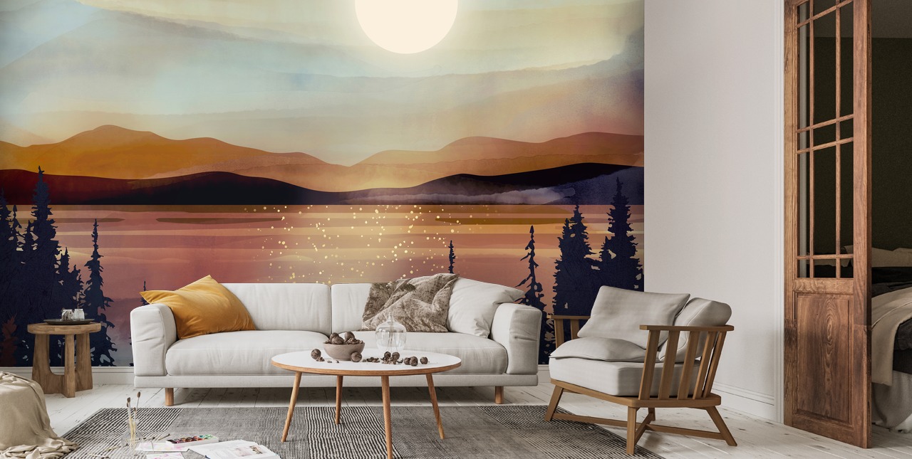 Summer Lake Sunset Wall Mural | Wallsauce UK