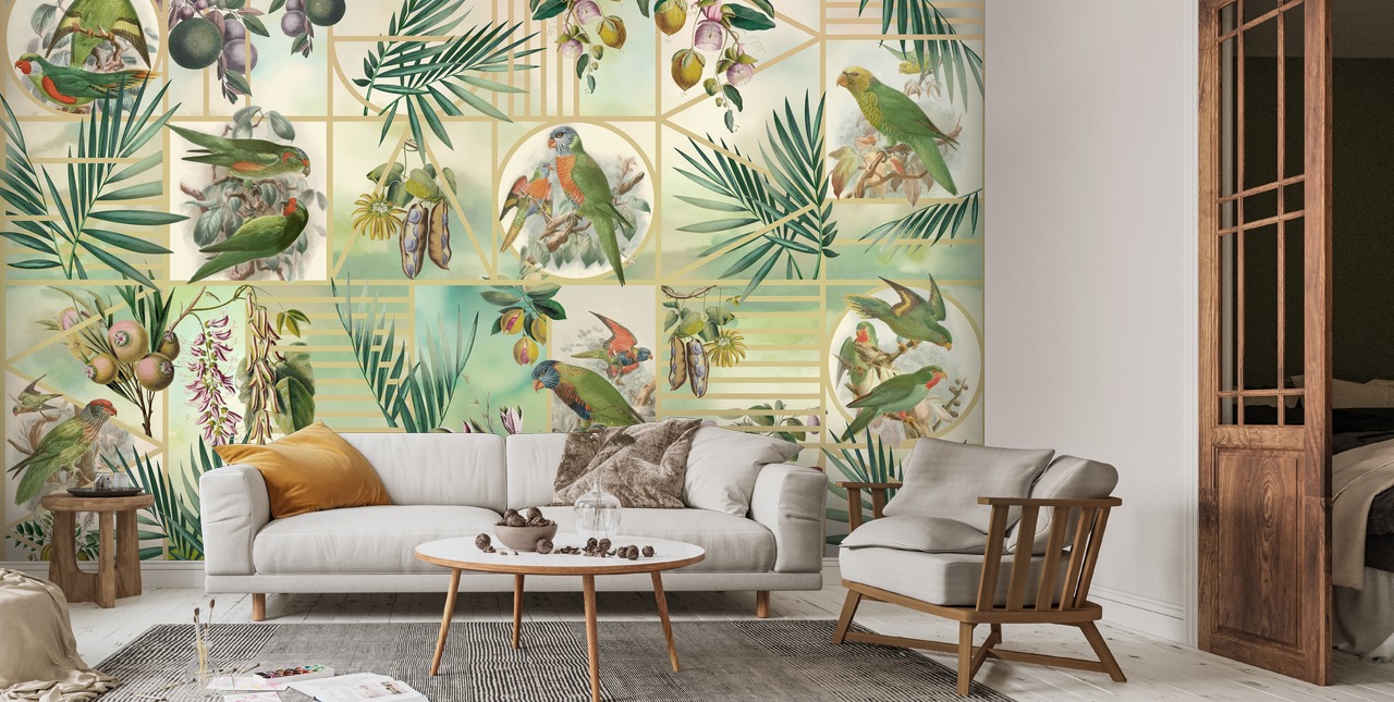 Parrots In Frames Wallpaper Wallsauce Nz
